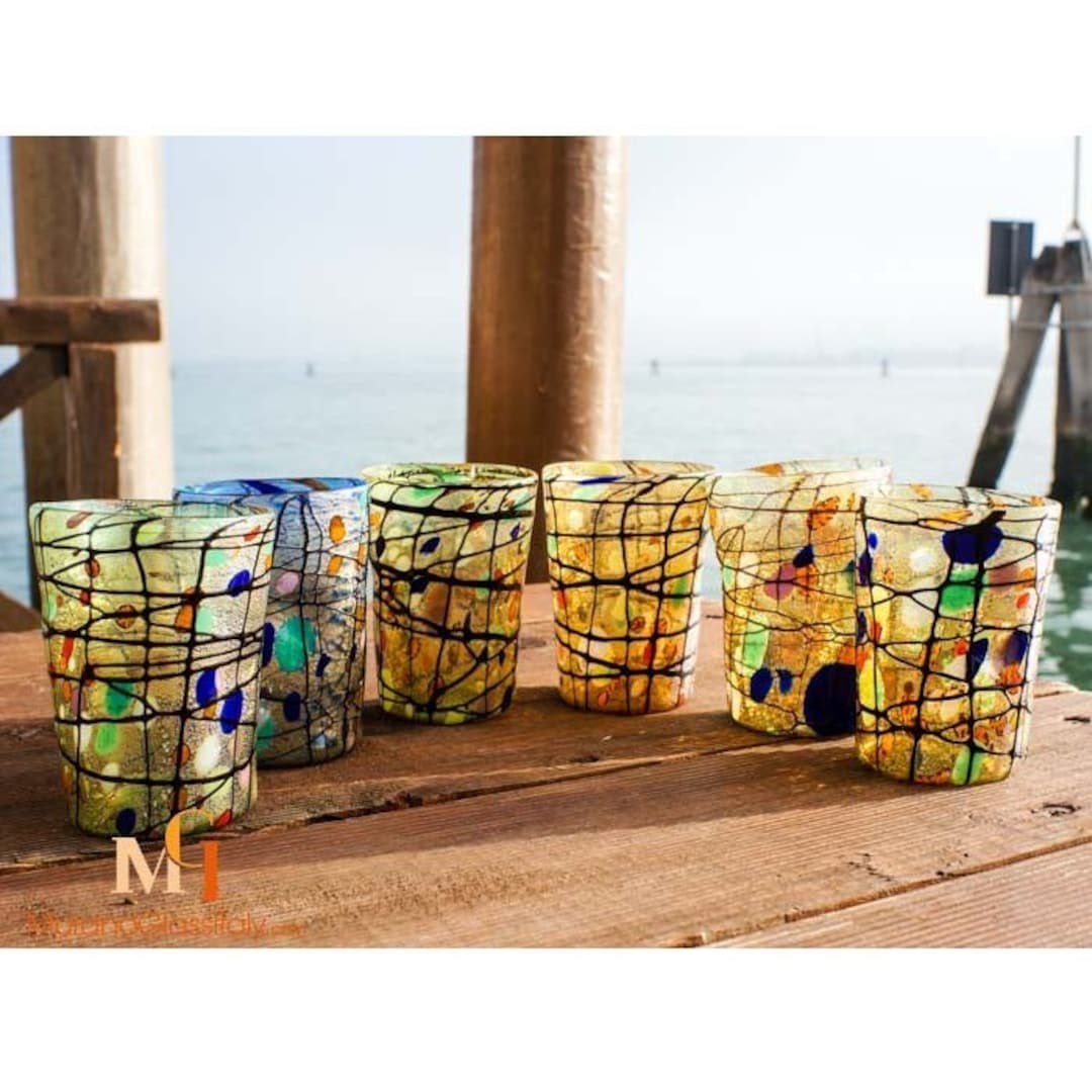 Italian Water Glasses - Set of 6 - Luxury Gift - Hand Blown Venetian ...