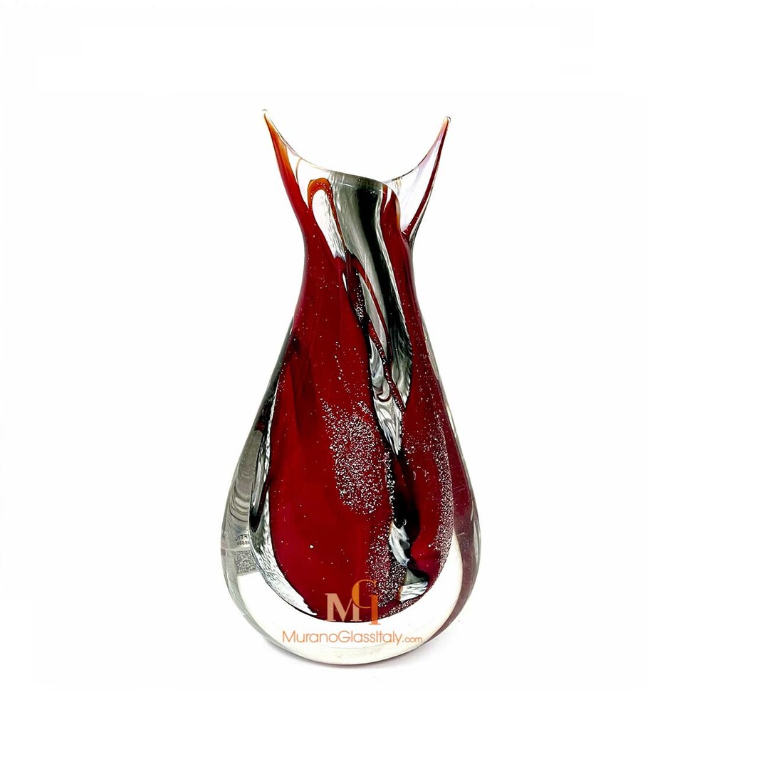 Red and Silver Vase - Italian Centerpiece - Luxury Vase - Murano Glass ...