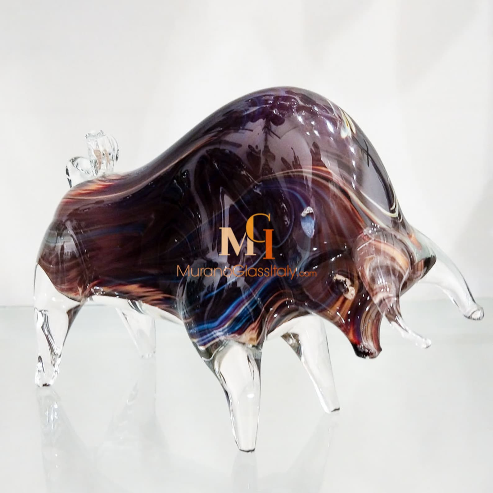 Murano Glass Chalcedony Bull - Ventian Glass Bull - Art Glass ...