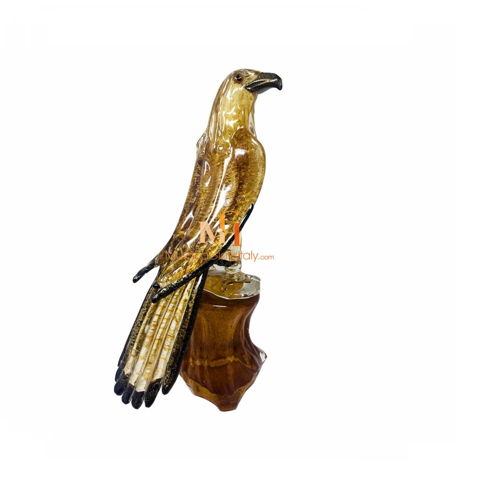 Murano Glass Falcon With 24 Karat Gold - Glass Bird Sculpture - Murano ...