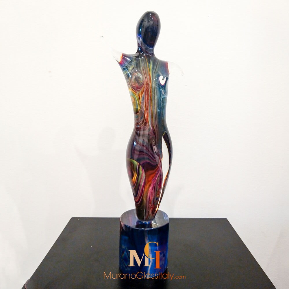 Hand Blown Murano Glass Woman Statue – Venetian Sculpture, Colorful ...