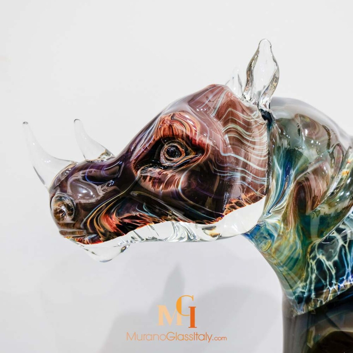Glass Rhino Sculpture - Murano Handmade Centerpiece - Italian Glass ...