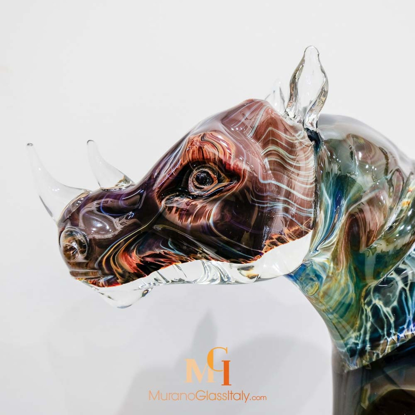 Glass Rhino Sculpture - Murano Handmade Centerpiece - Italian Glass ...