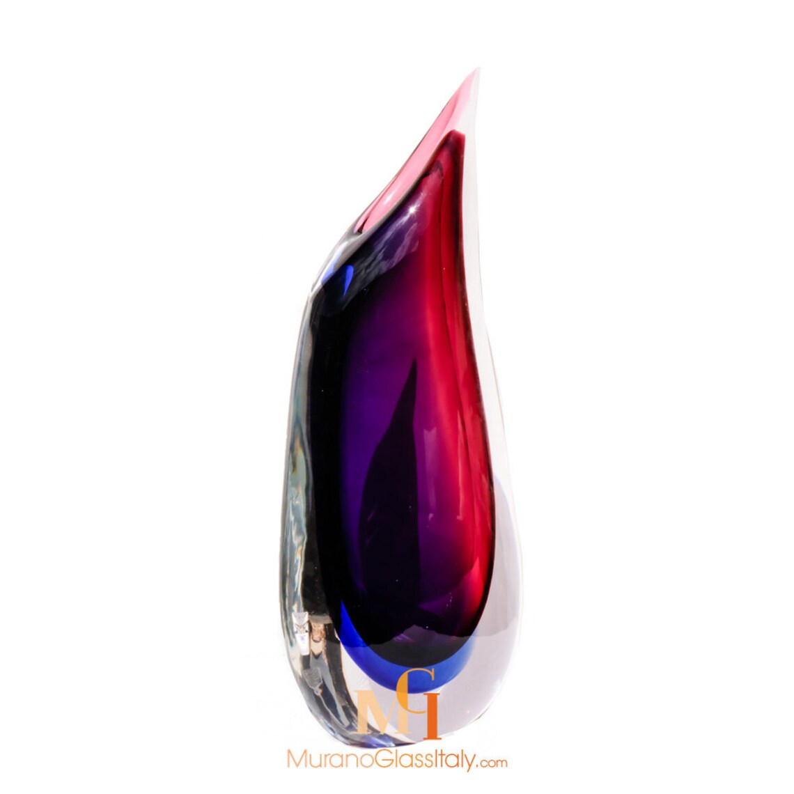 Pink Glass Vase - Murano Art - Pink Glass - Art Glass Drop Shaped Vase ...