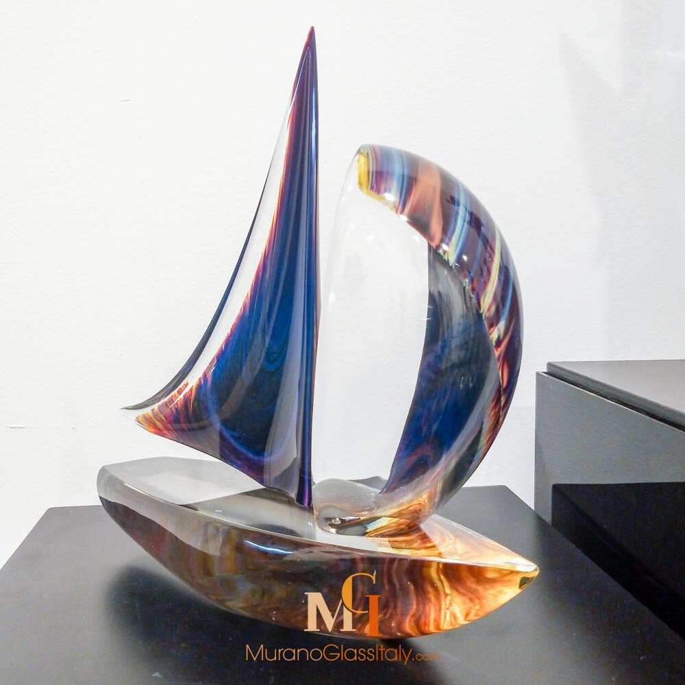 Hand Blown Chalcedony Murano Glass Sailboat Sculpture – Italian Art - Etsy
