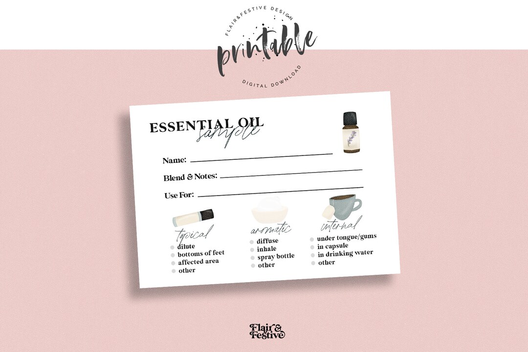 Digital Download Essential Oil Sample Card Printable Sample Card for ...