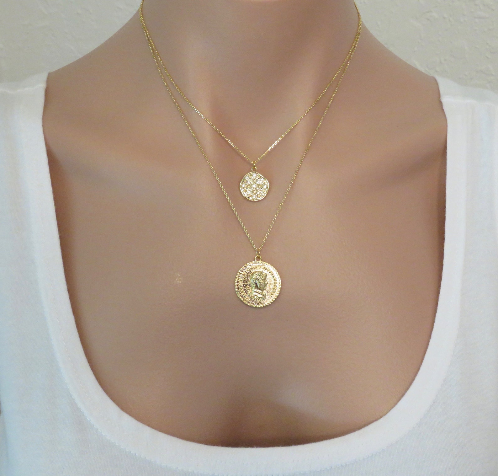 Gold Greek Coin Necklace Set / Greek Cross Necklace / Coin Necklace ...