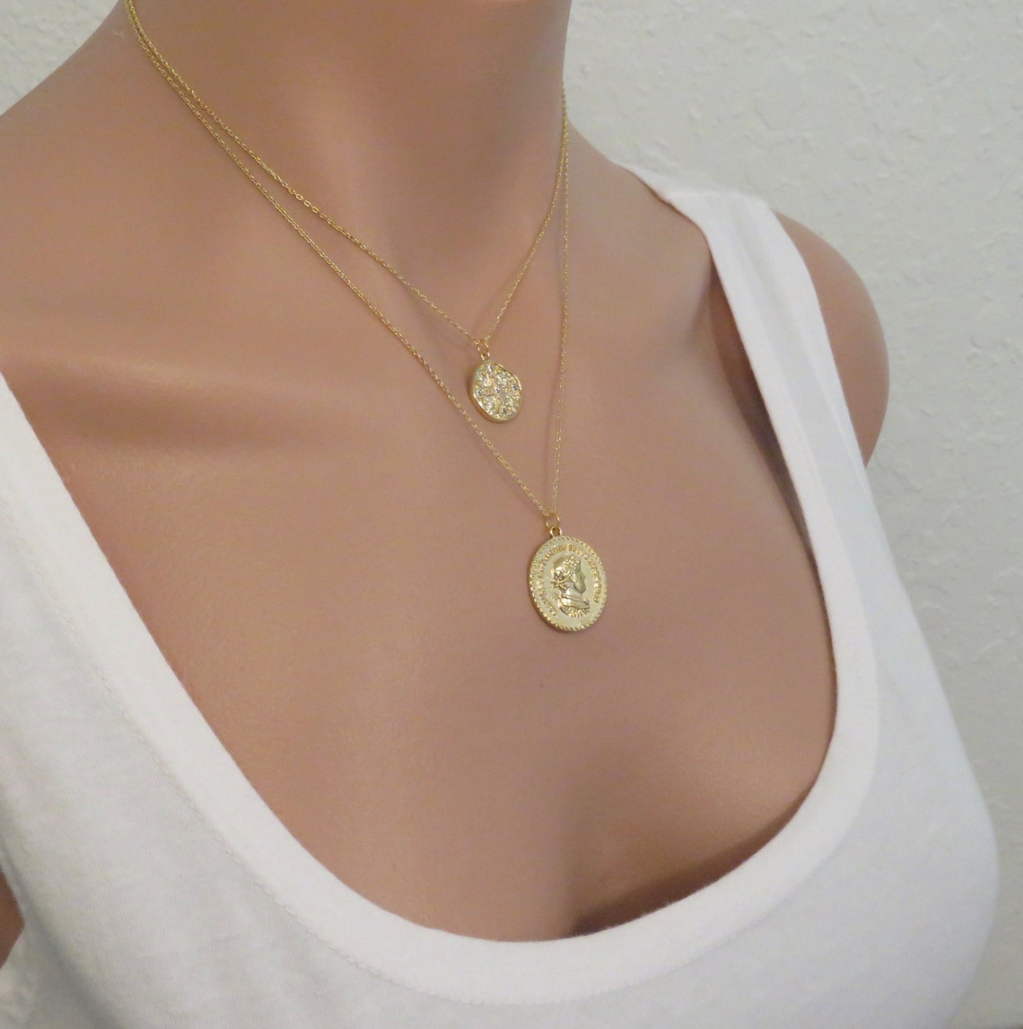 Gold Greek Coin Necklace Set / Greek Cross Necklace / Coin Necklace ...