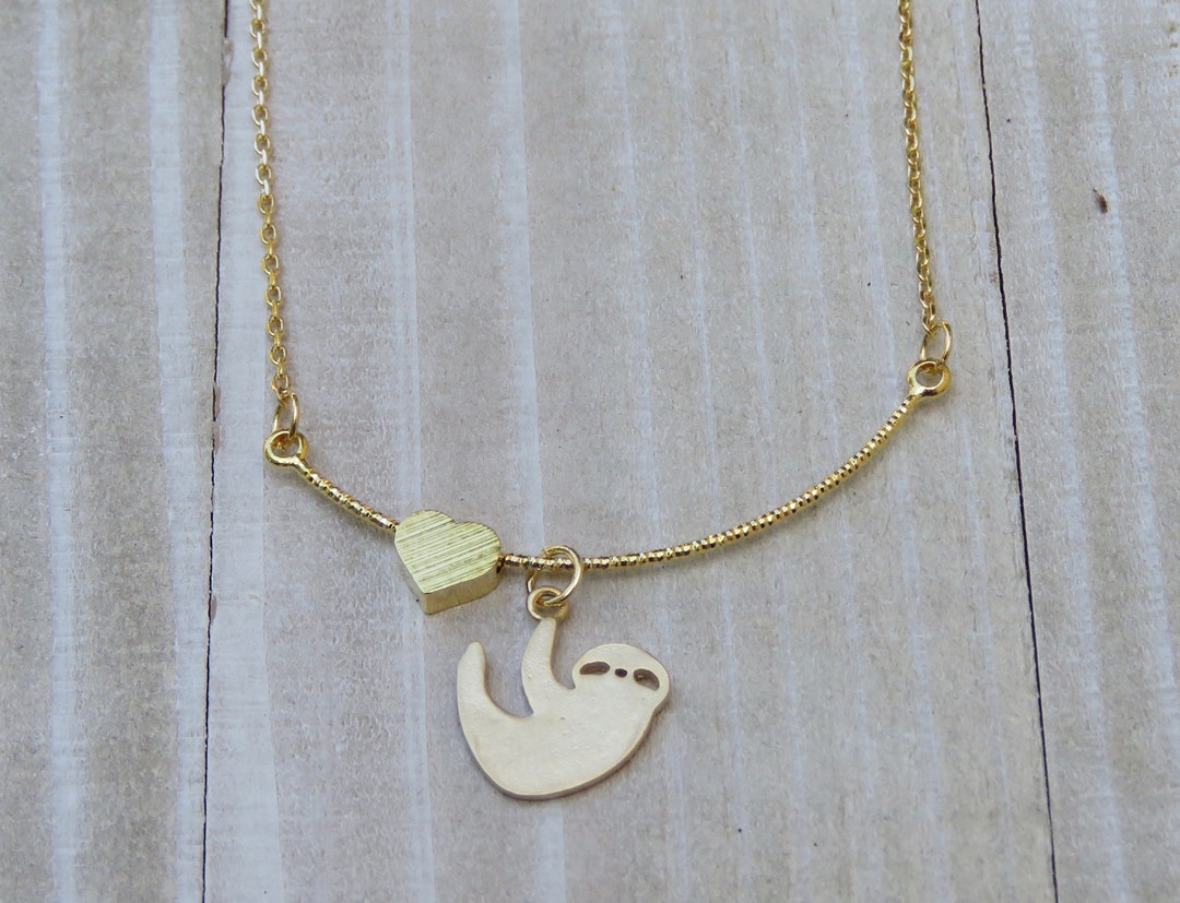 18k Gold Sloth Necklace, Hanging Sloth Pendant, Love Sloths, Sloth ...