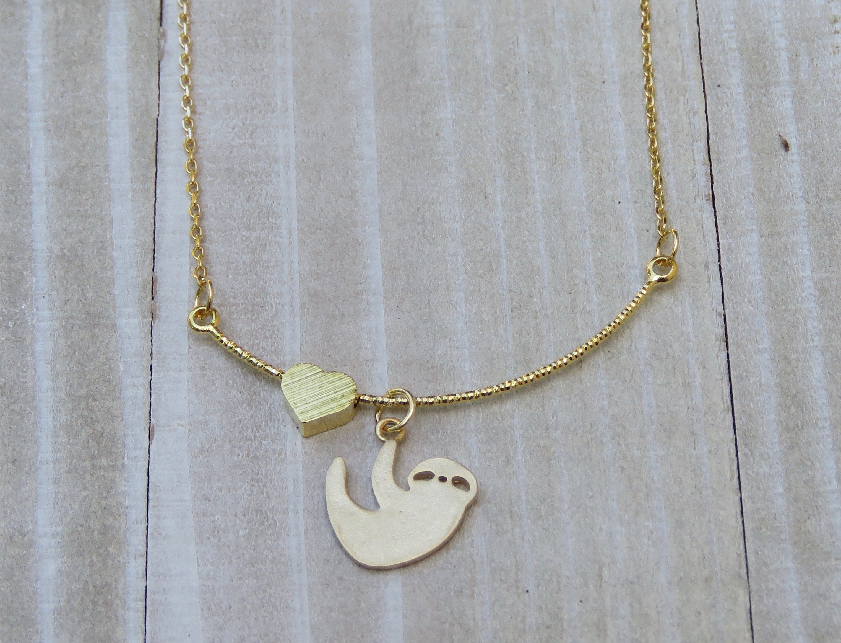 18k Gold Sloth Necklace, Hanging Sloth Pendant, Love Sloths, Sloth ...