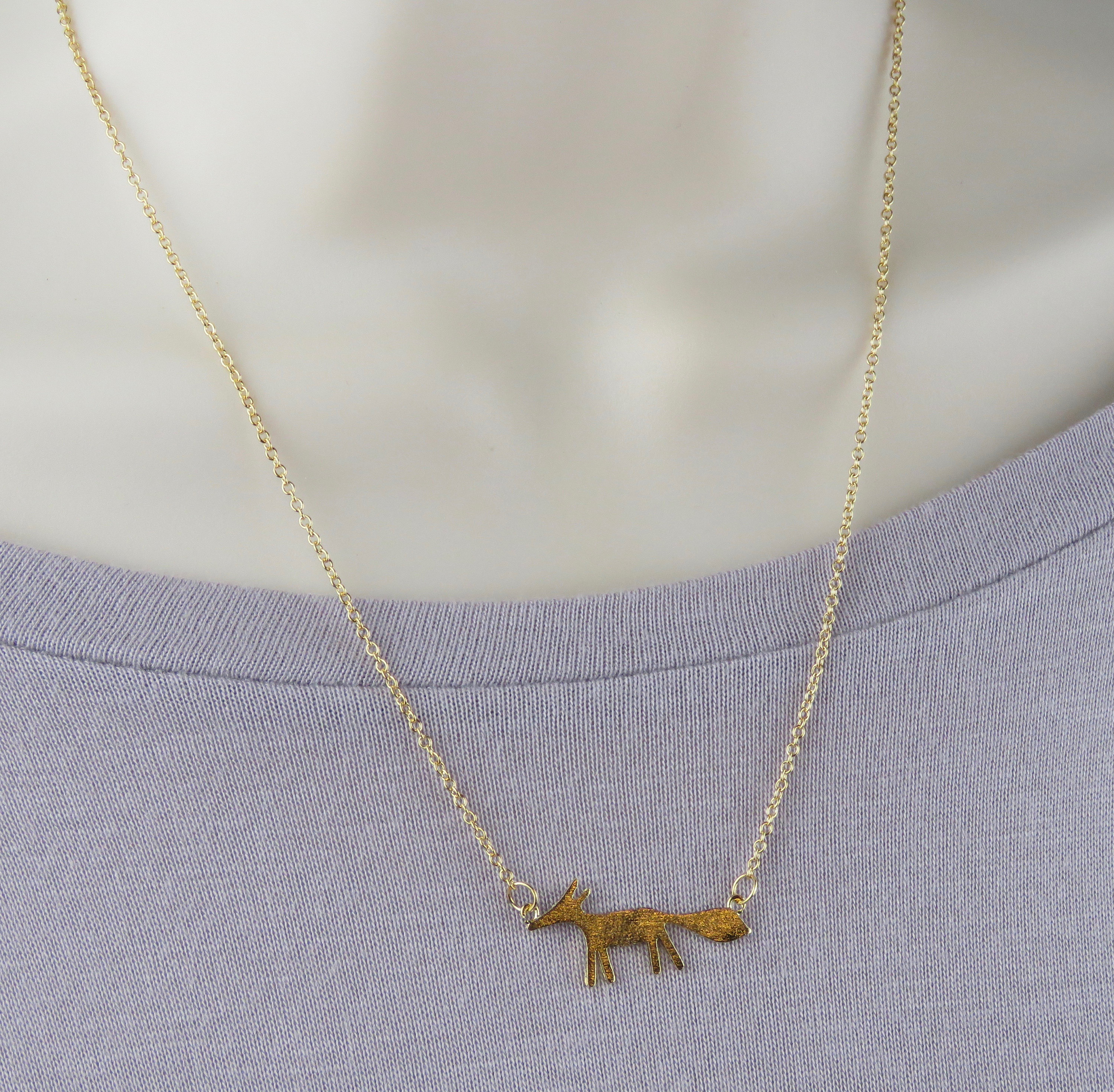 Gold Fox Necklace, Minimalist Fox Necklace, Wild Fox Jewelry, Fox ...