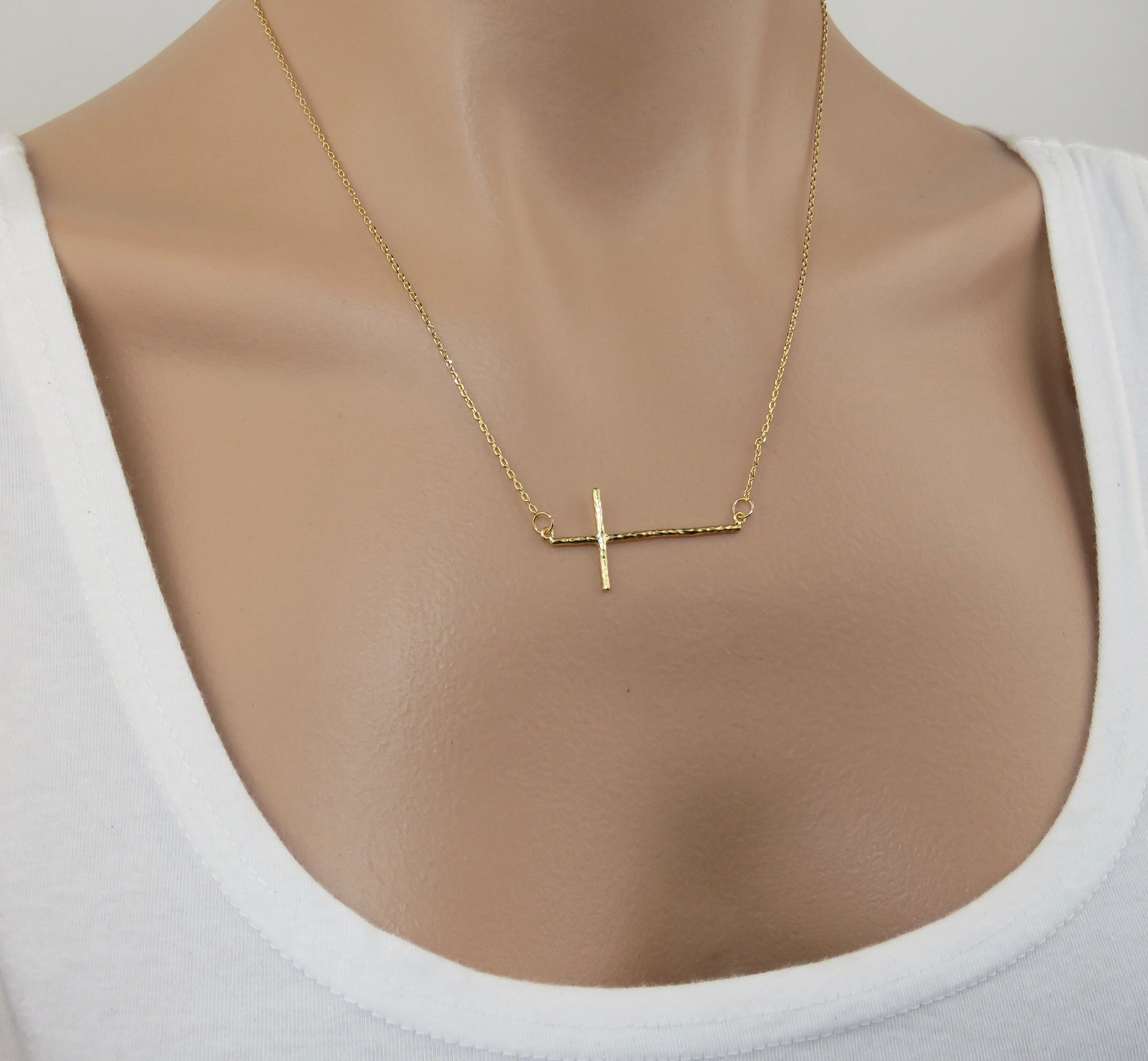 Dainty Gold Cross Rosary Necklace, Gold Filled Cross, Divinity Jewelry ...