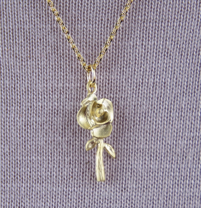 Rose Flower Charm Necklace, Tiny Rose Pendant, Flower Jewelry, Gold ...