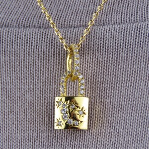 Tiny Gold Lock Necklace, Lock Jewelry, Padlock Jewelry, Moon, Stars ...