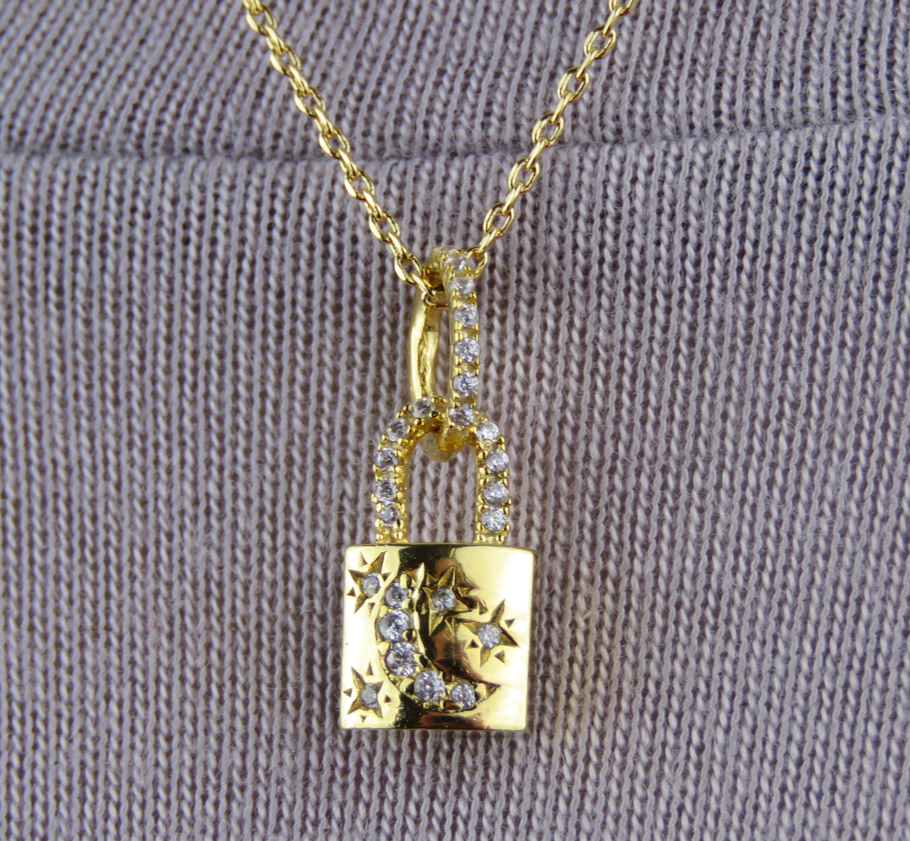 Tiny Gold Lock Necklace, Lock Jewelry, Padlock Jewelry, Moon, Stars ...