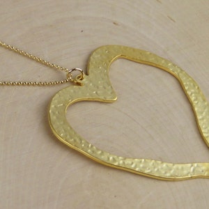 Large Gold Heart Necklace / Heart Layering Necklace /hammered Gold ...