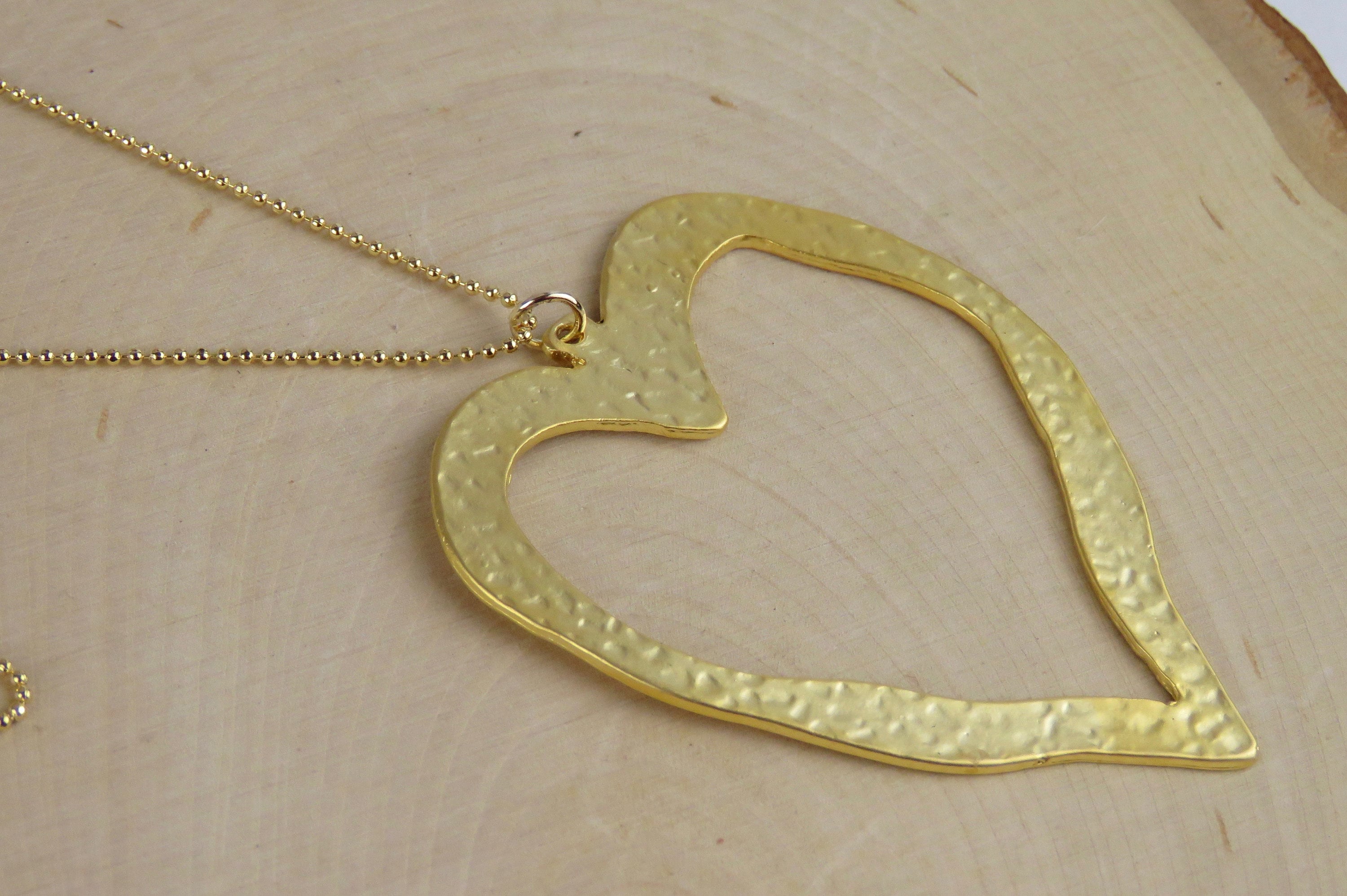 Large Gold Heart Necklace / Heart Layering Necklace /hammered Gold ...