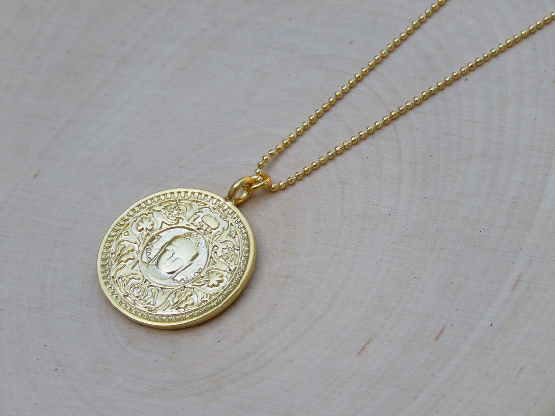 Gold Buddha Medallion Necklace Gold Coin Necklace Buddhist - Etsy