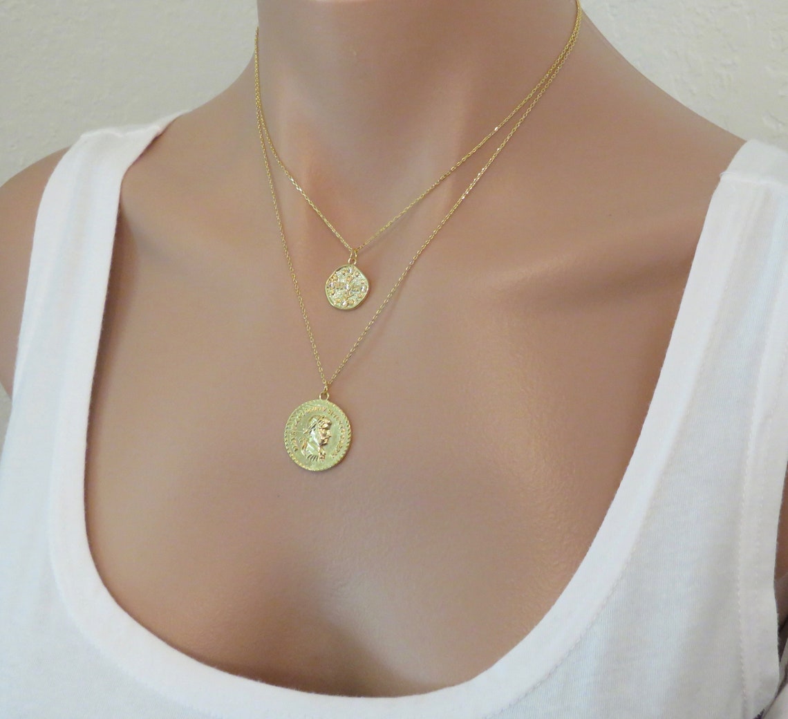 Gold Greek Coin Necklace Set / Greek Cross Necklace / Coin Necklace ...