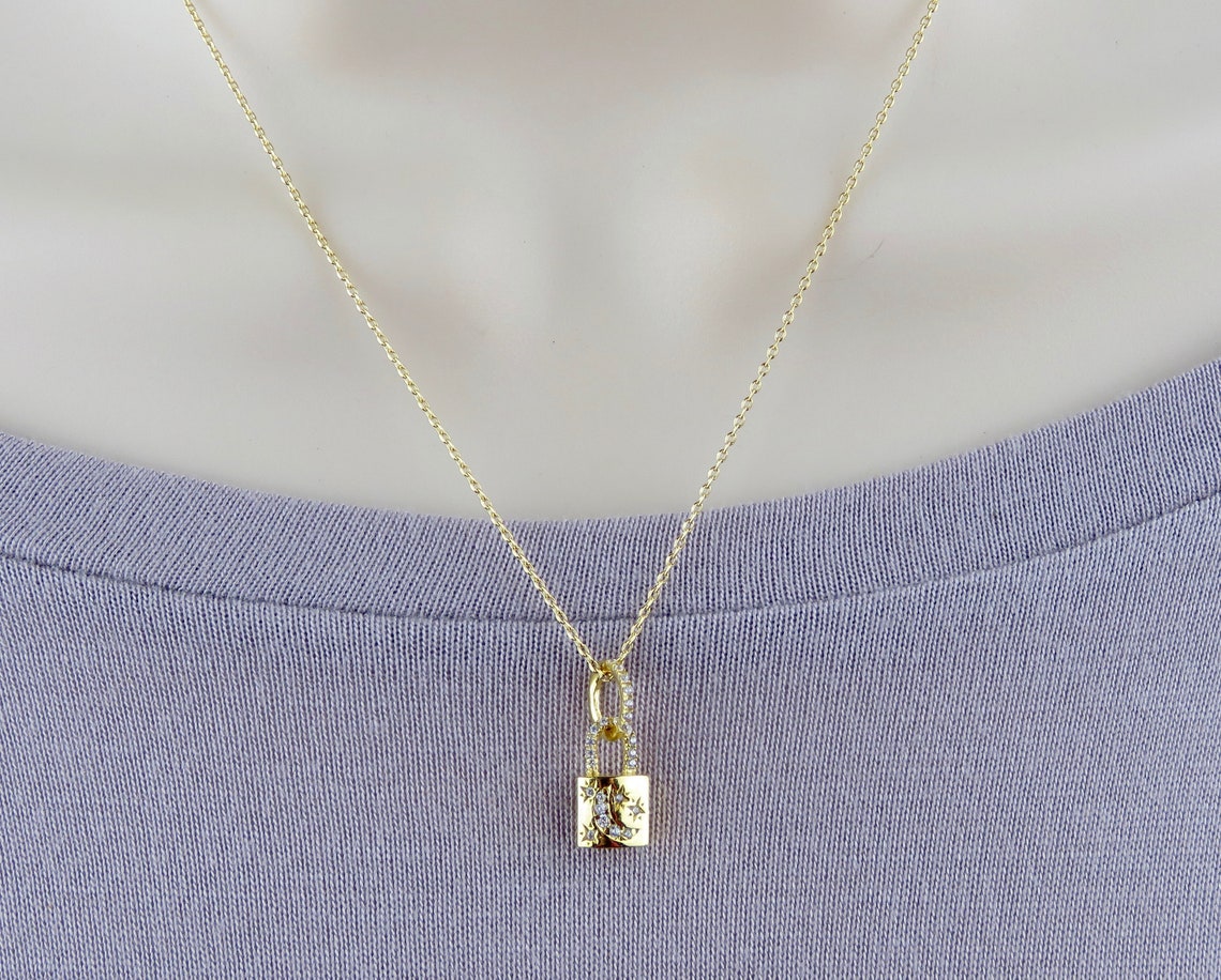 Tiny Gold Lock Necklace, Lock Jewelry, Padlock Jewelry, Moon, Stars ...