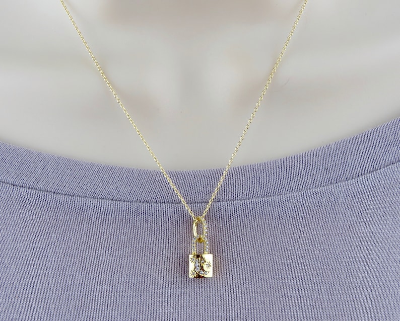 Tiny Gold Lock Necklace, Lock Jewelry, Padlock Jewelry, Moon, Stars ...