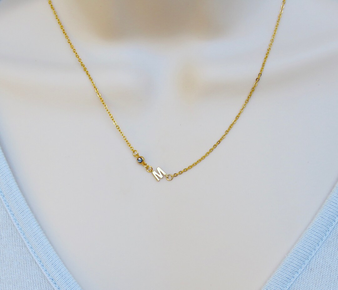 Initial Birthstone Necklace, Gold Birthstone Necklace, Personalized ...