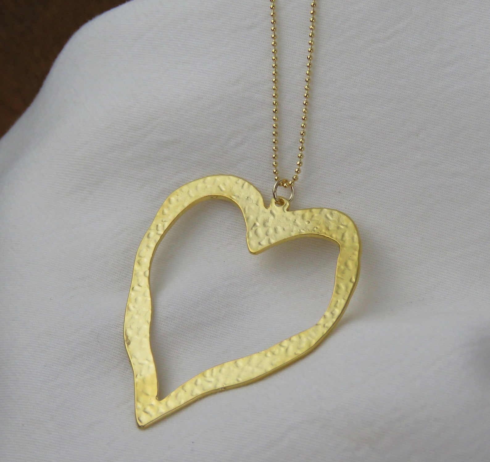 Large Gold Heart Necklace / Heart Layering Necklace /hammered Gold ...