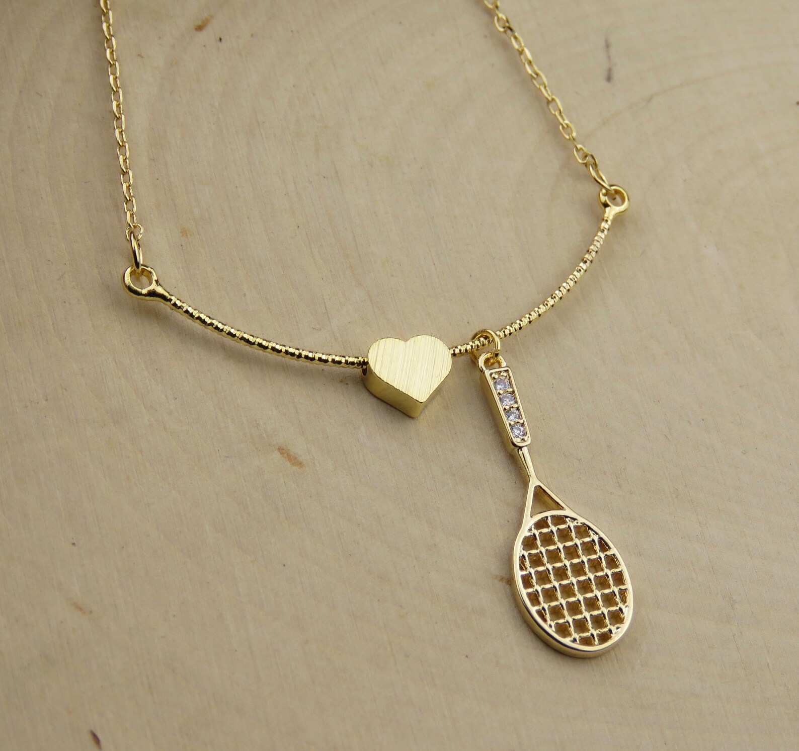 Collar de tenis de oro de 18 k, colgante de raqueta de tenis, amor por ...