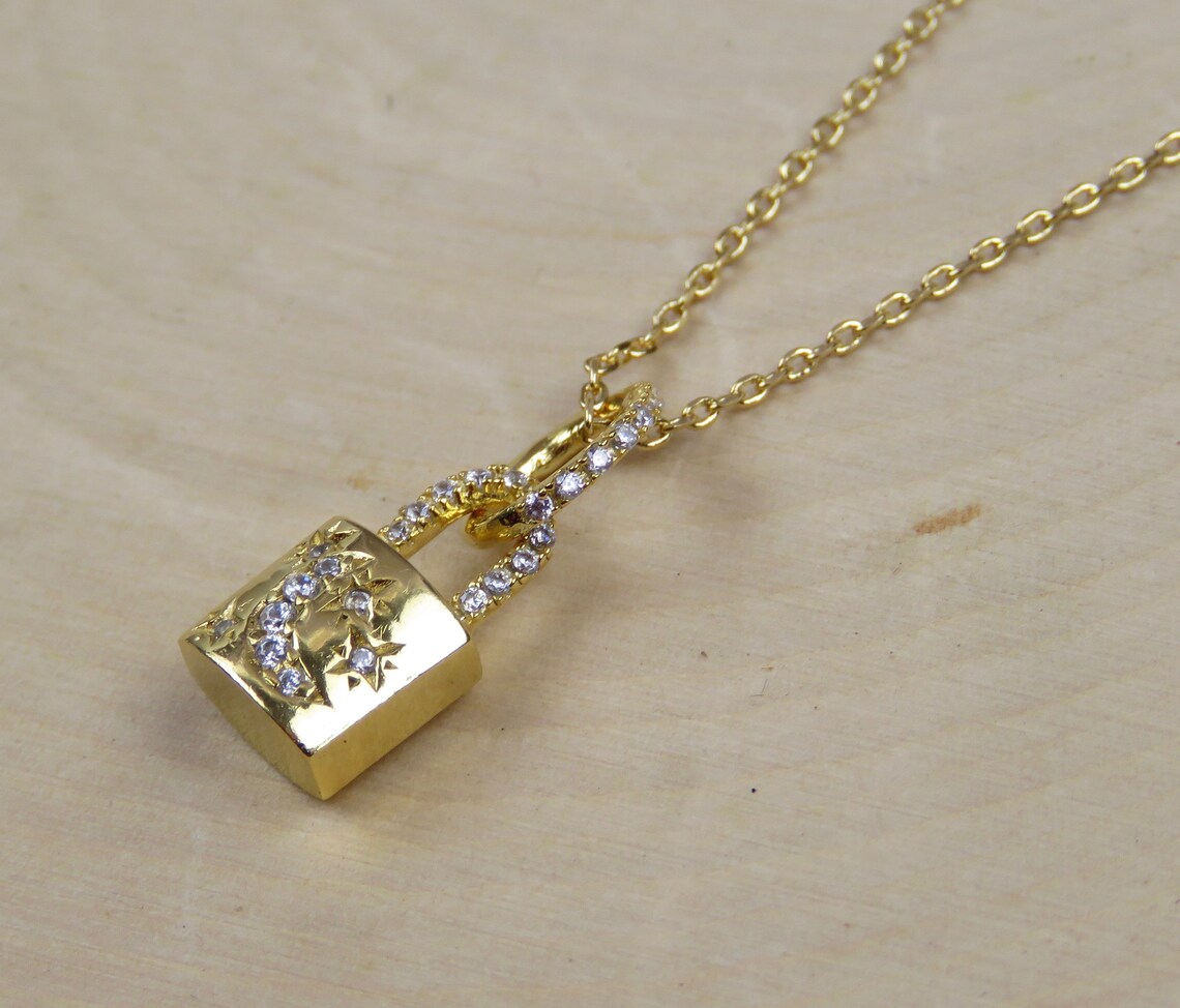 Tiny Gold Lock Necklace Lock Jewelry Padlock Jewelry Moon - Etsy