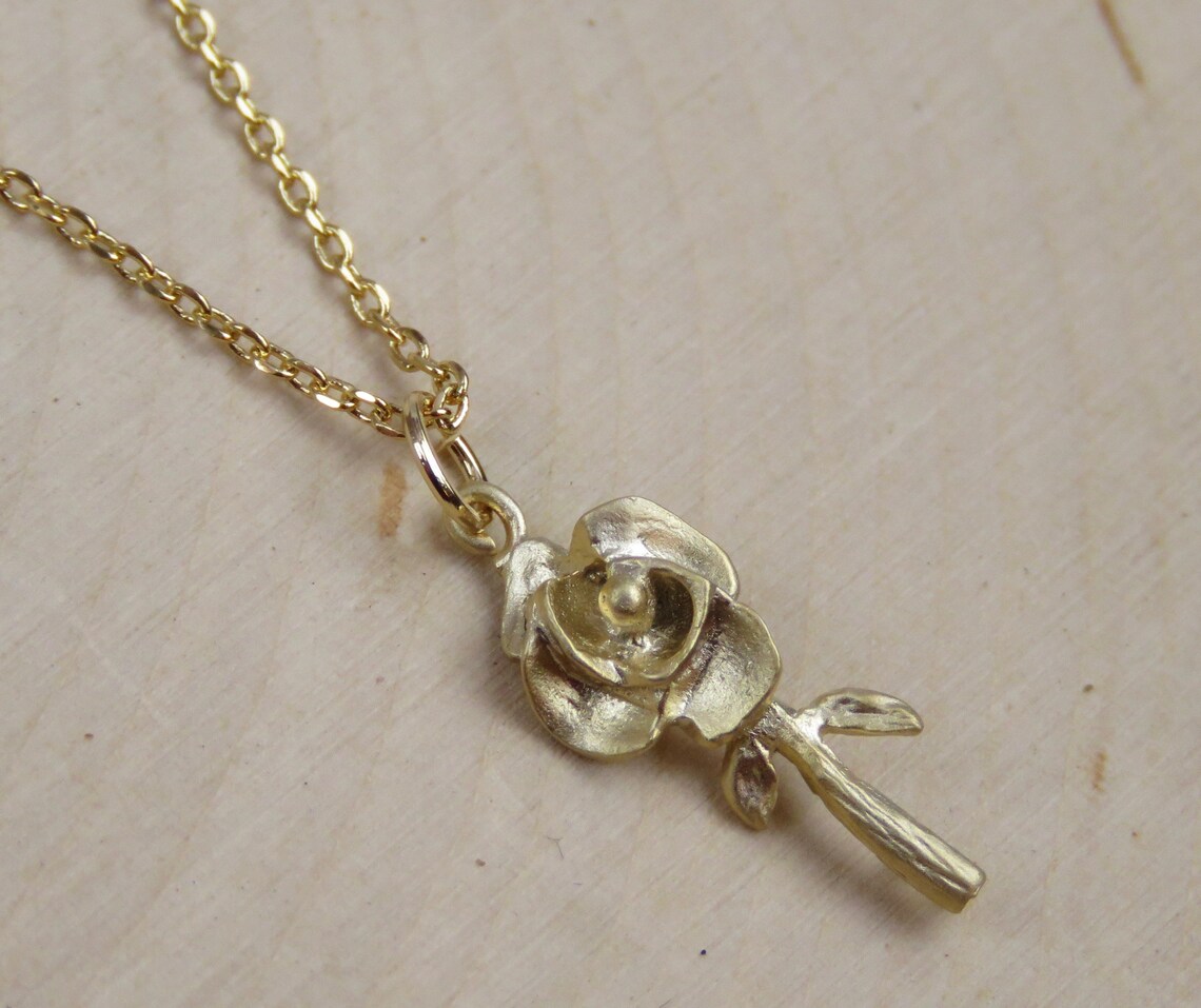 Rose Flower Charm Necklace, Tiny Rose Pendant, Flower Jewelry, Gold ...
