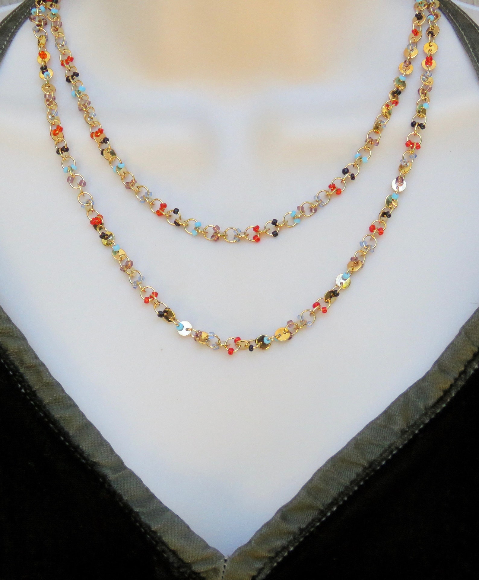 Gold Beaded Necklace Set Multi Color Beads Layered Necklace - Etsy