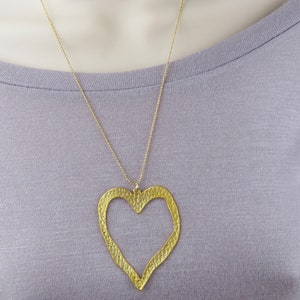 Large Gold Heart Necklace / Heart Layering Necklace /hammered Gold ...