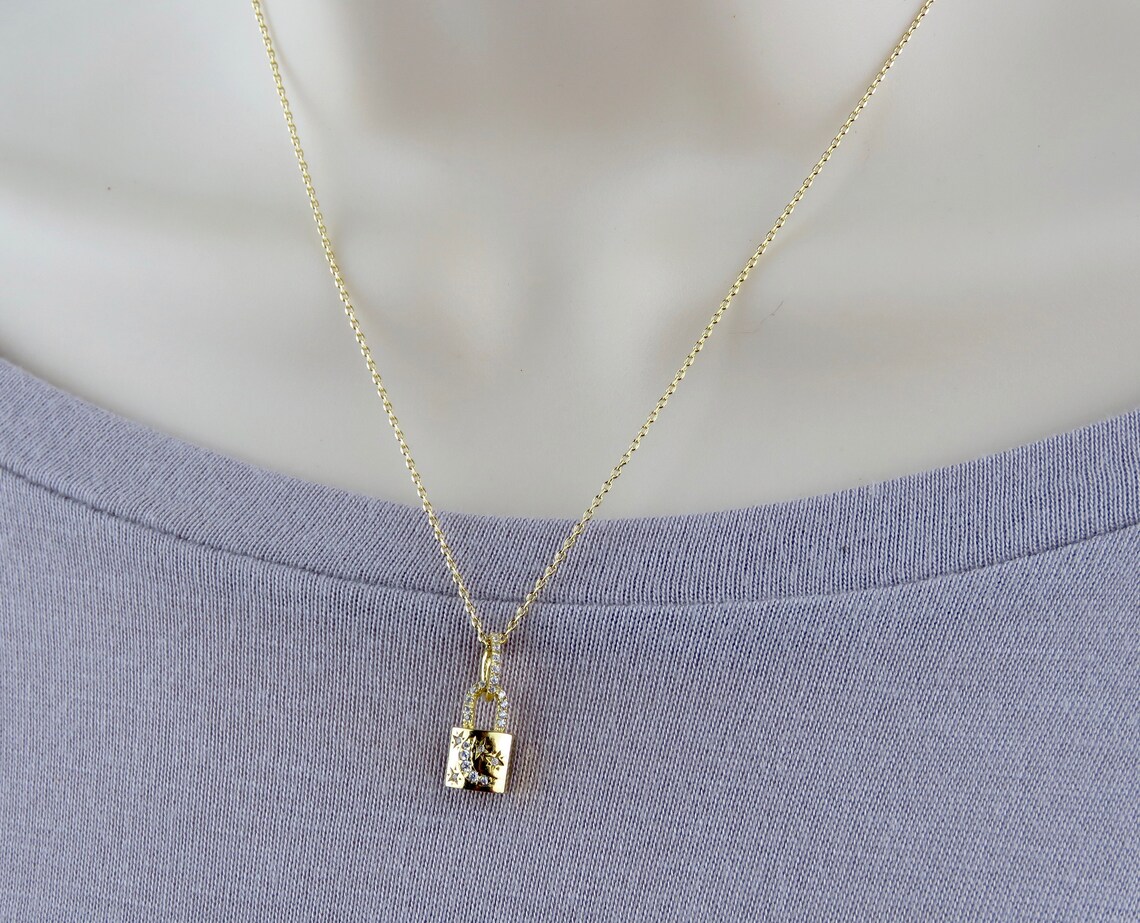 Tiny Gold Lock Necklace, Lock Jewelry, Padlock Jewelry, Moon, Stars ...