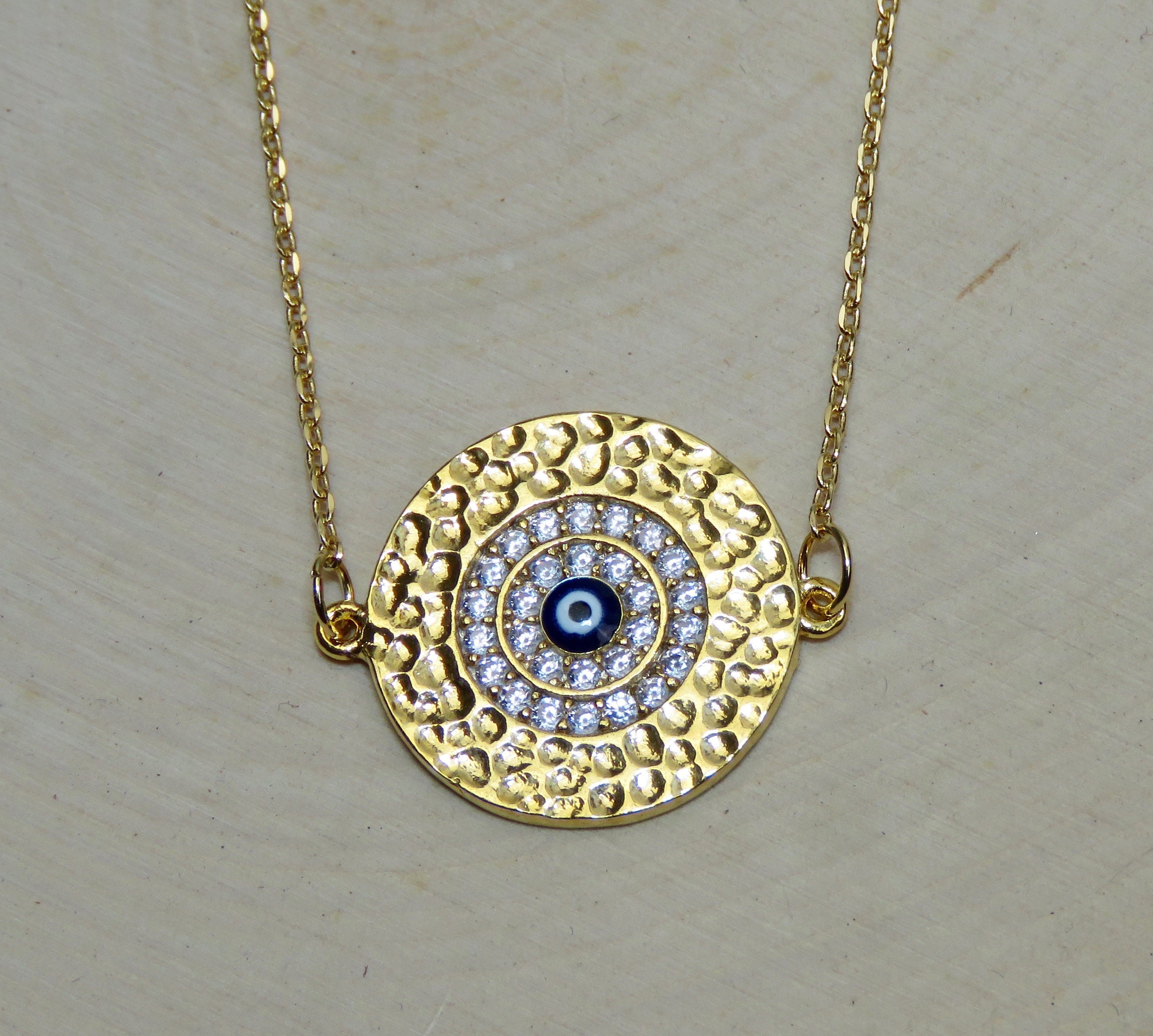 Round Evil Eye Necklace, Greek Gold Jewelry, 14k Gold Filled ...