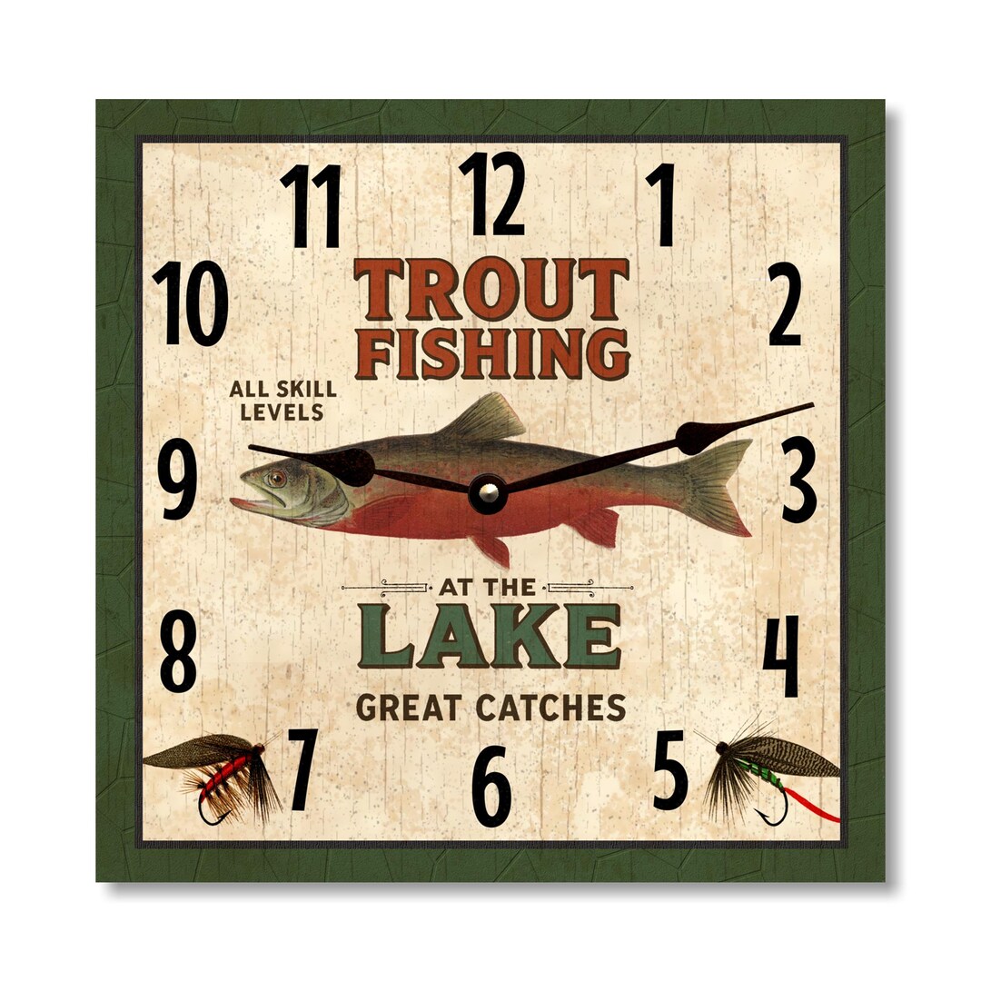 Square Trout Wall Clock – Rustic Lodge, Cabin, and Angler Fishing Décor ...