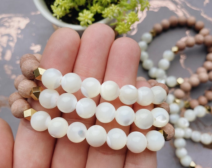 Essential Oil Diffuser Bracelet Rose Wood & Mother of Pearl Beads / Oil ...