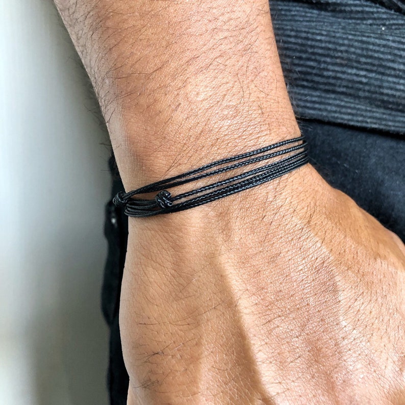Black Cord Bracelet / Waterproof Adjustable Bracelet / Mens - Etsy