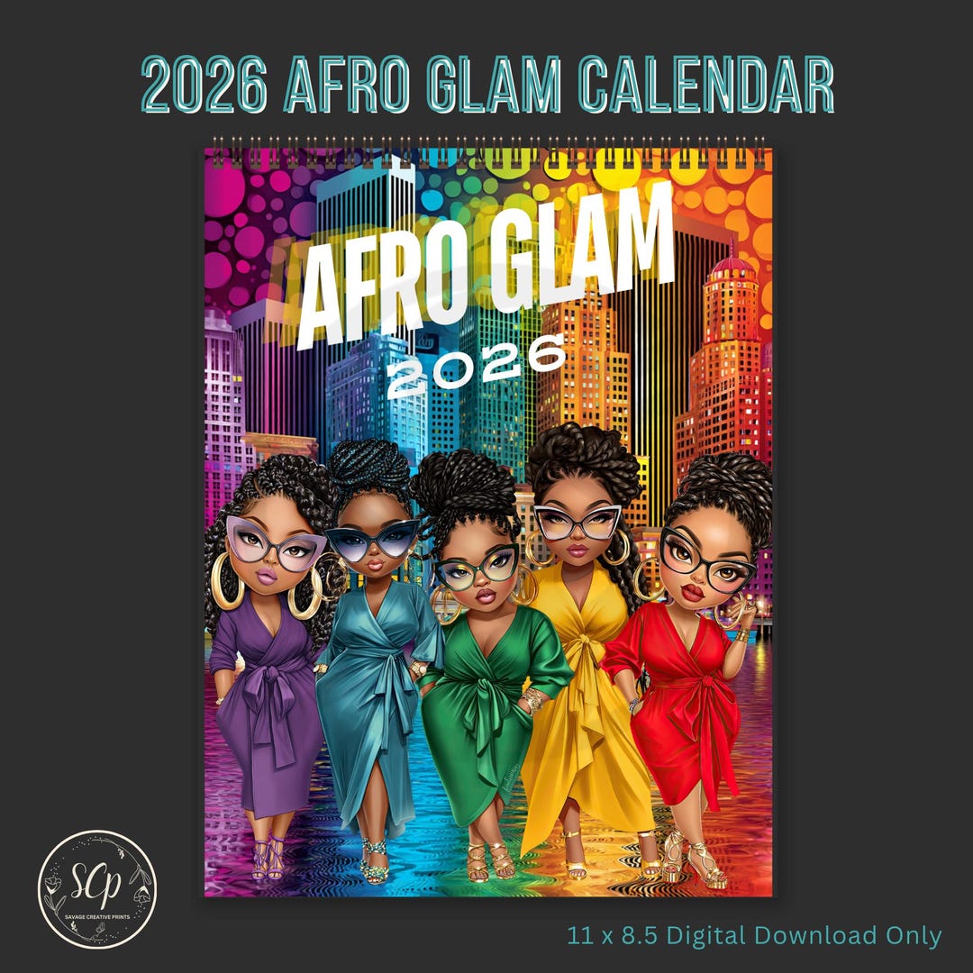 Afro Glam 2026 Calendar Printable – Black Woman Art, Vision Board Bonus ...