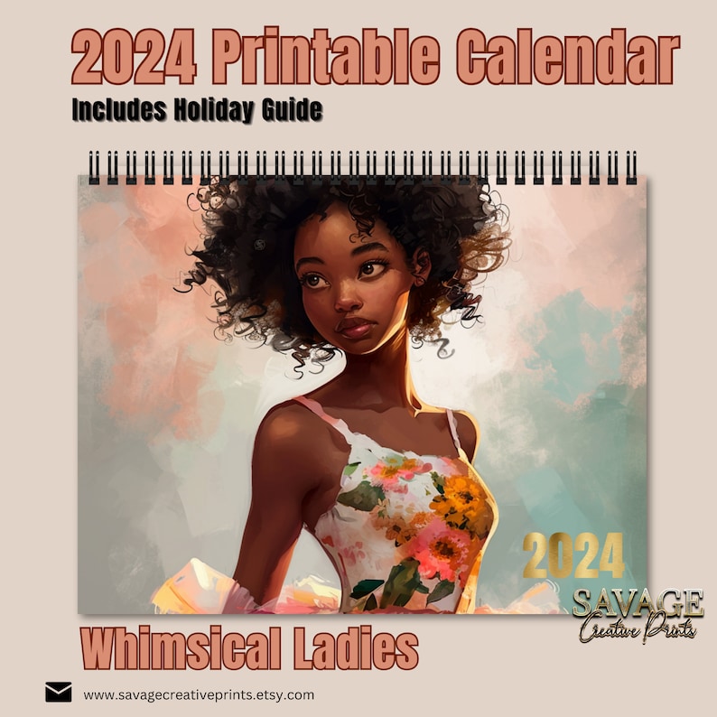2024 Digital Calendar | Whimsical Girls Monthly Calandar | Beautiful ...