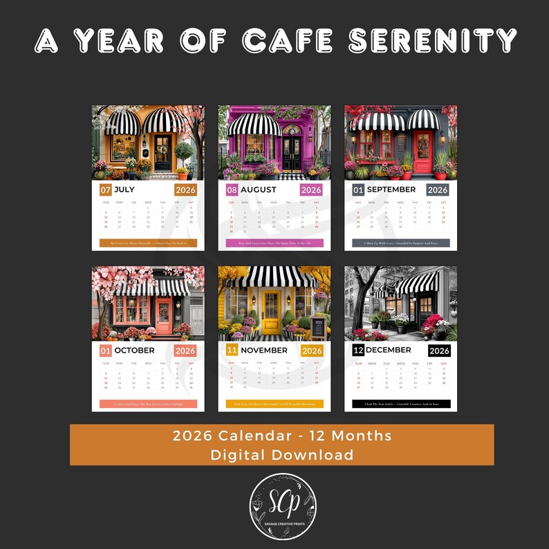 Cozy Cafe Wall Calendar 2026 | Printable Calendar With Monthly ...