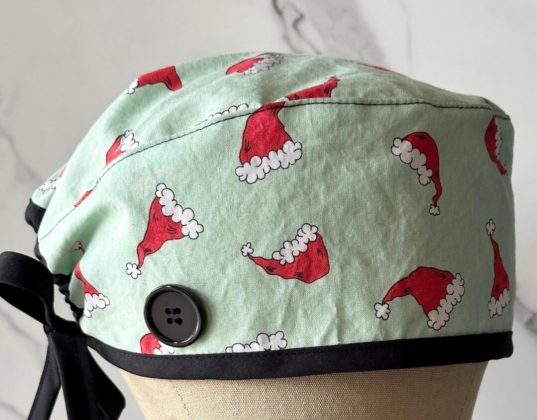 Christmas Santa Scrub Cap With Buttons, Scrub Caps for Women, Scrub ...