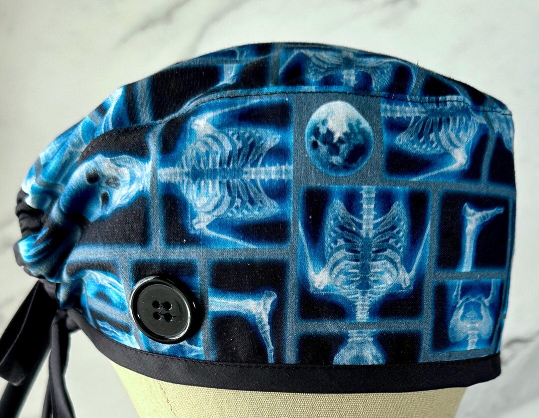 X Ray Skeleton Scrub Cap, Scrub Caps for Men, Scrub Cap With Buttons ...