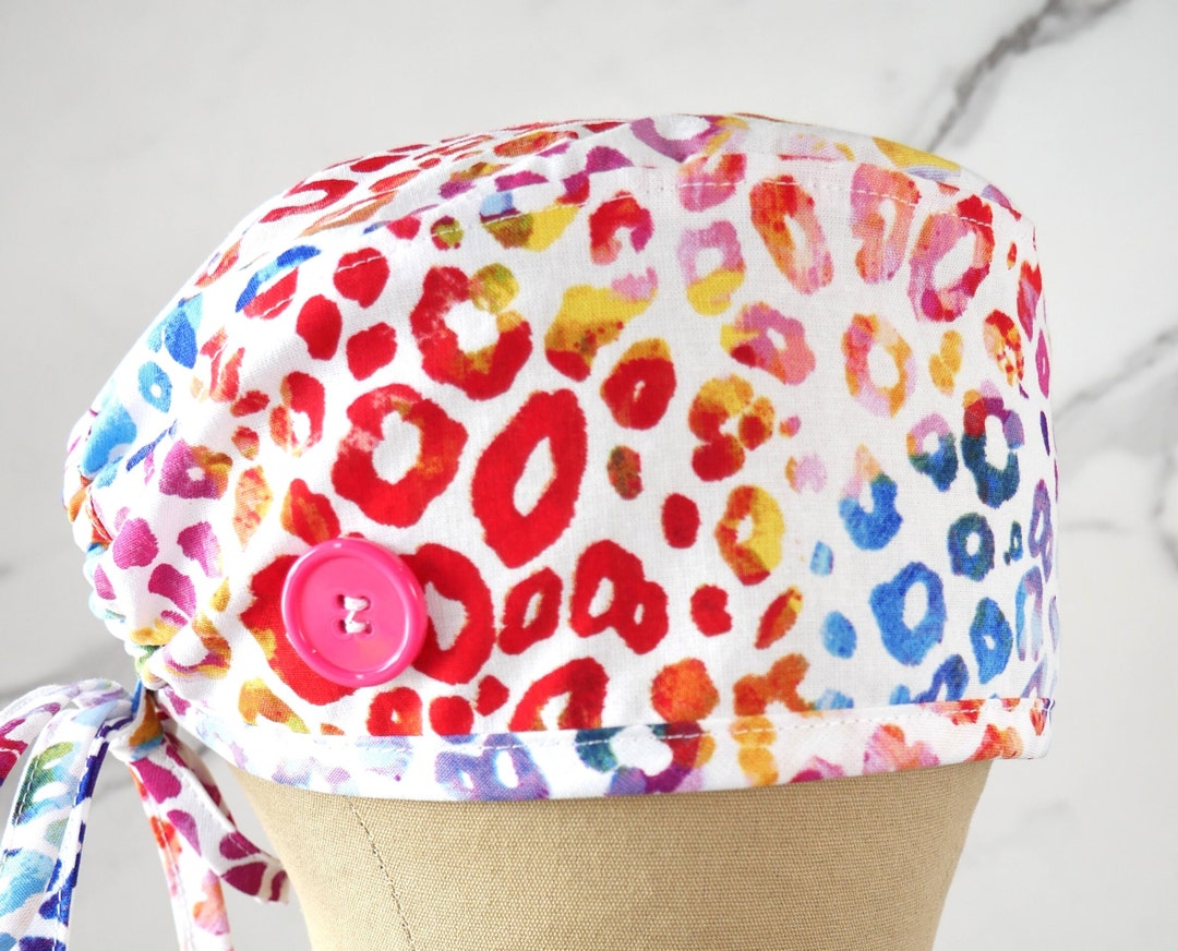 Rainbow Leopard Scrub Cap, Cheetah Surgical Cap, Scrub Caps for Women ...