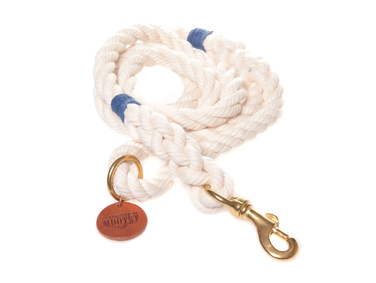 Natural White Dog Leash - Navy Blue Hemp Twine - Etsy