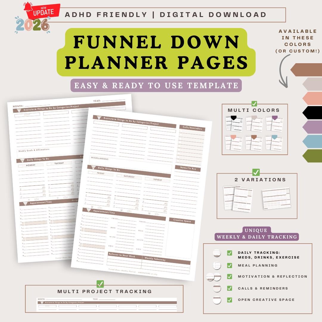 123 Funnel Down Planner | Multi-projects | Daily Weekly | UNDATED ...