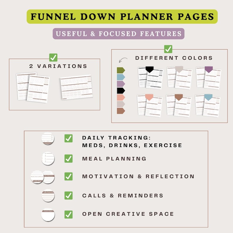 123 Funnel Down Planner | Multi-projects | Daily Weekly | UNDATED ...