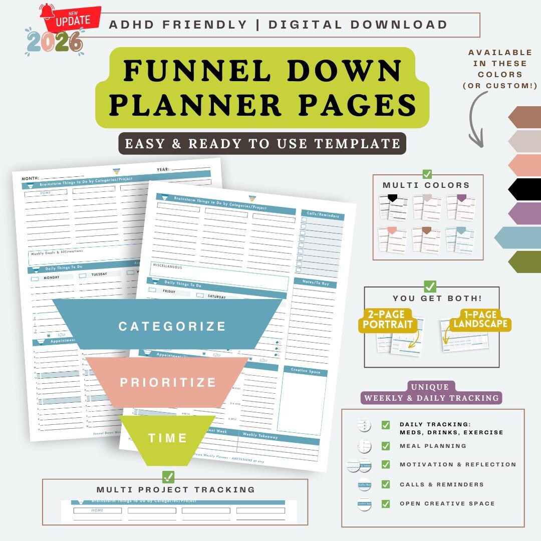 123 Funnel Down Planner | Blue | Multi-projects | Daily Weekly ...