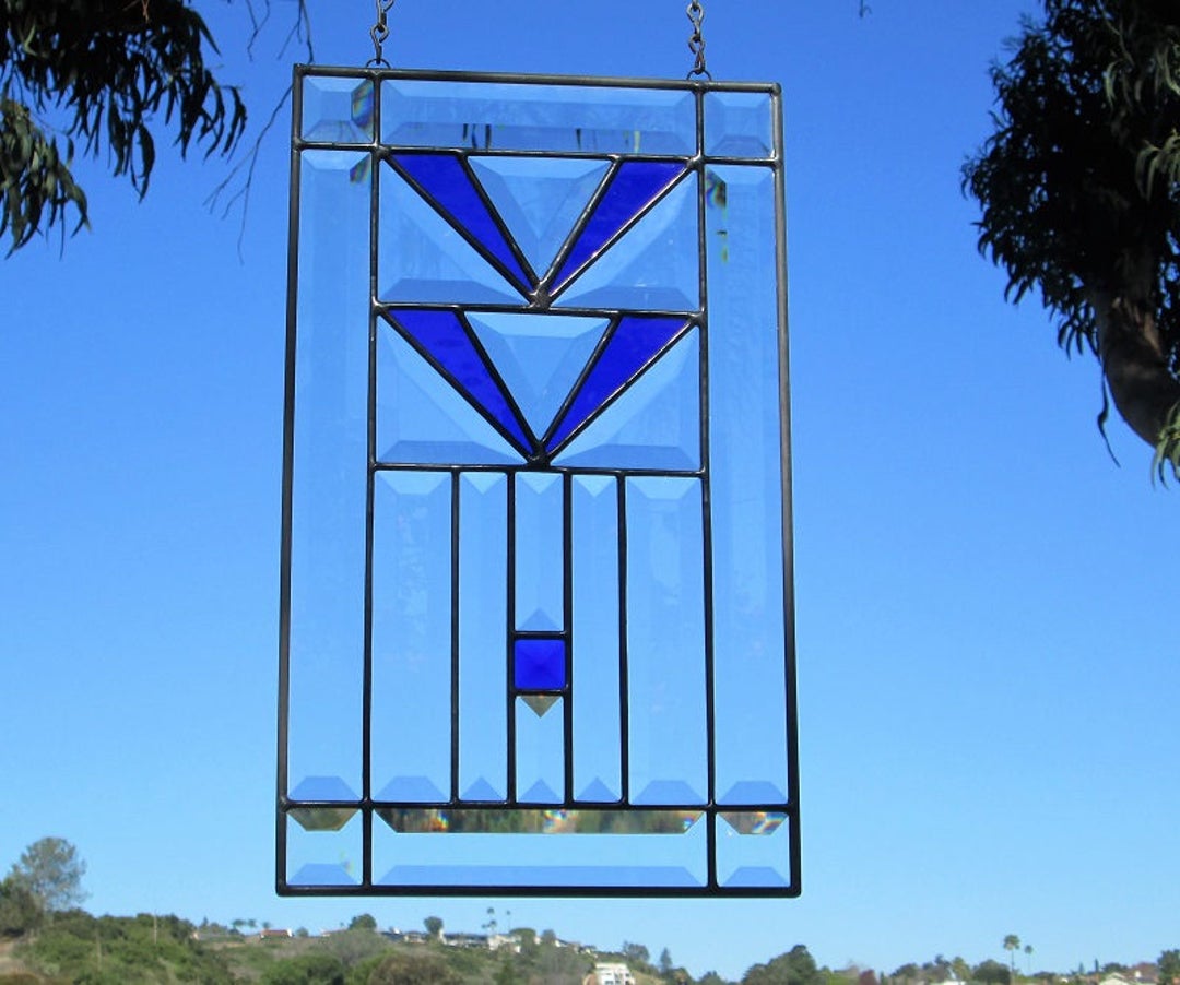 Craftsman Inspired Blue Blossoms Stained|beveled Glass Window Panel - Etsy