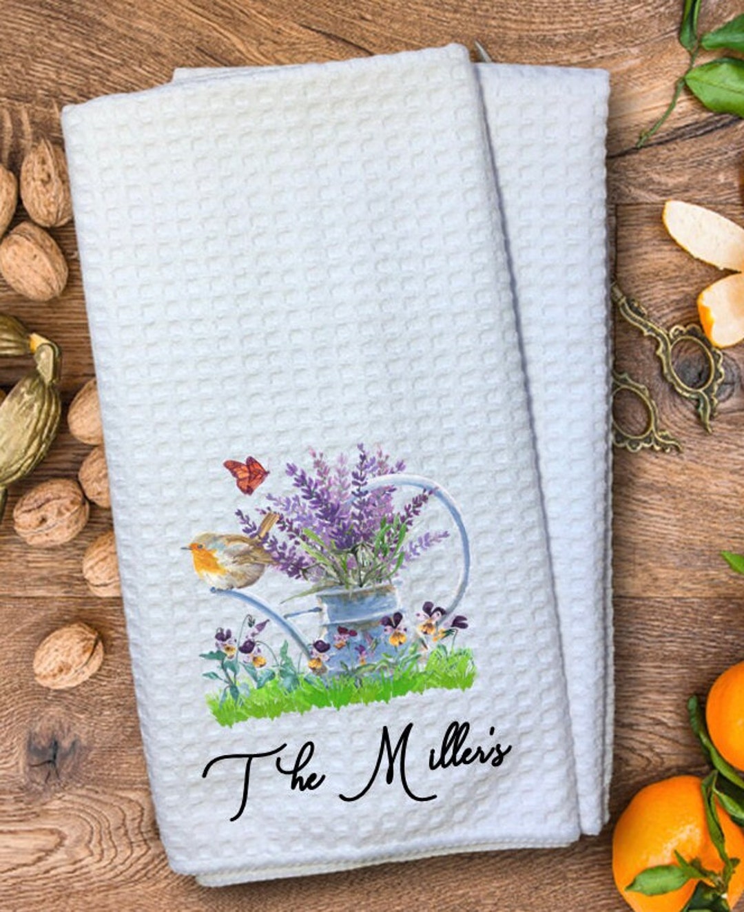 Personalized Spring Kitchen Tea Towel, Purple Flower Tea Towel ...