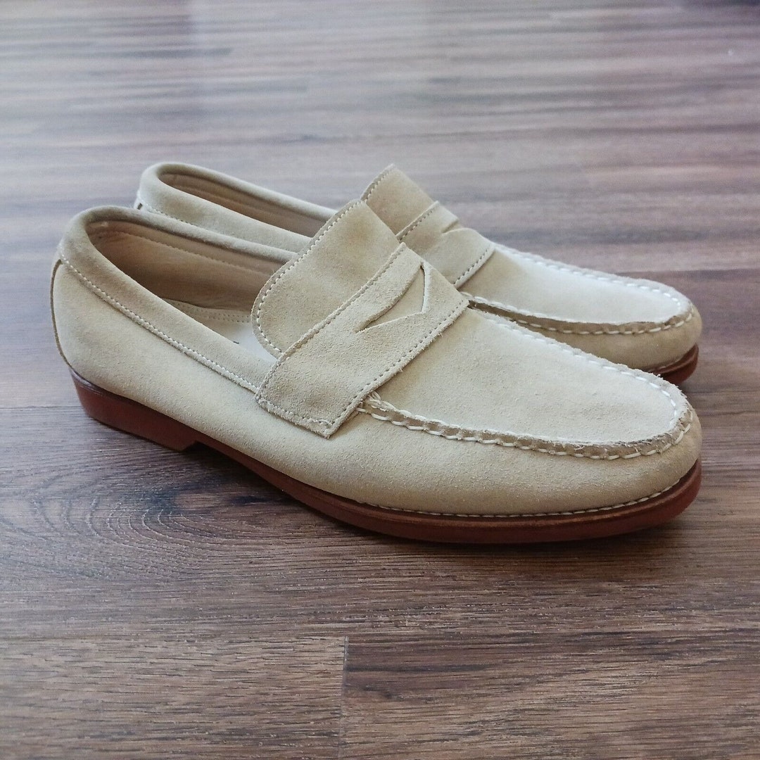 Allen Edmonds Stanton Men US 9.5 M Bone Suede Penny Loafer Slip on Boat ...